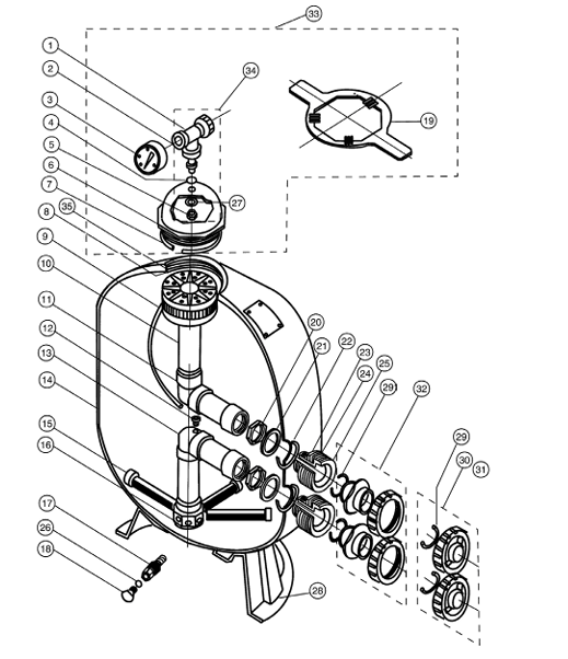 Parts List: Pentair Triton II Side Mount Filter (No Valve) TR60