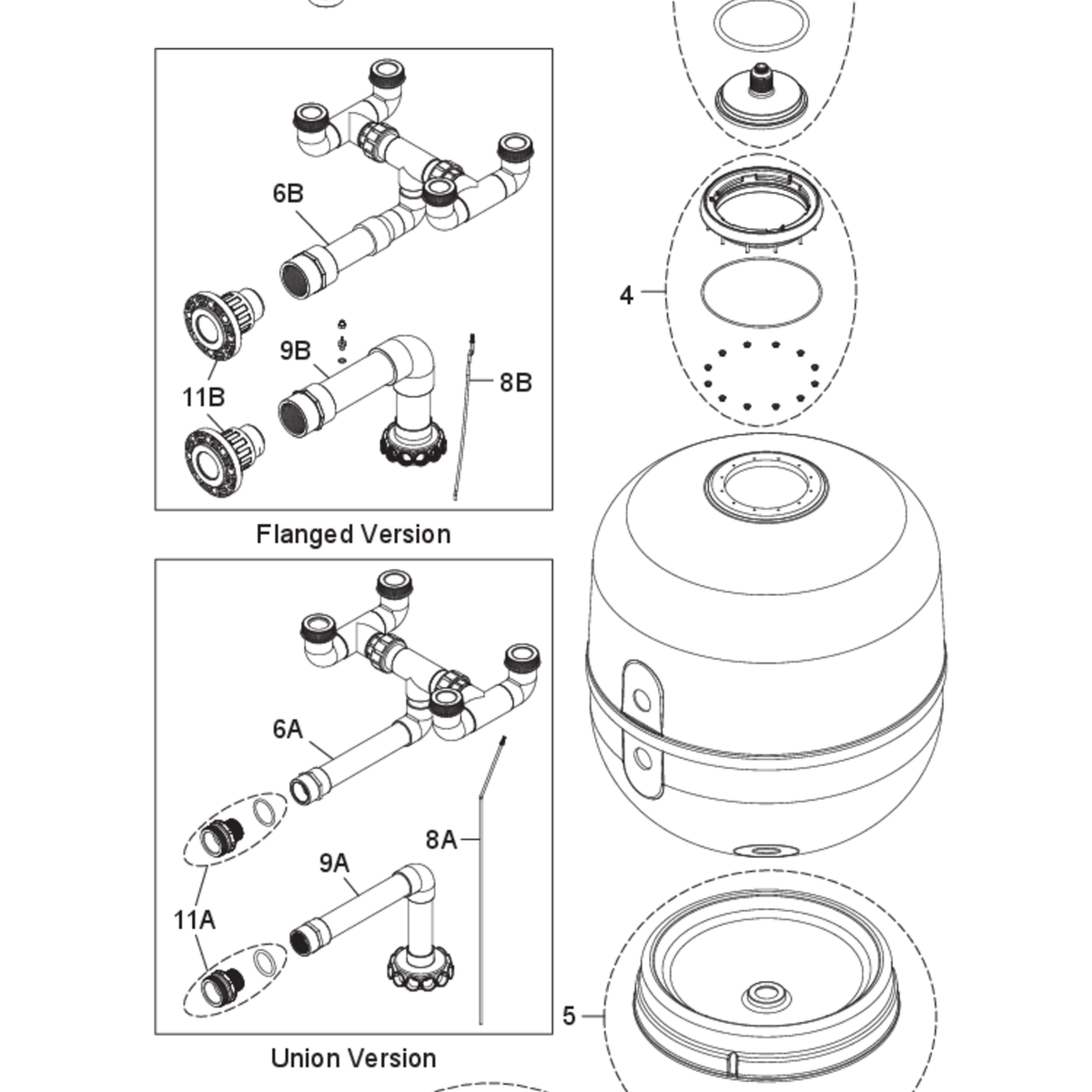 Parts List: Jandy 37" SFSM Side Mount Vertical Sand Filter
