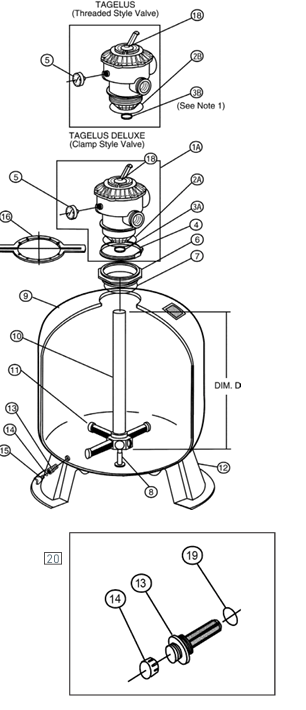 Parts List: Pentair Tagelus Top Mount Filter w/ Multiport Valve (TA100