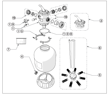 Parts List: Jandy 22" SFTM Top Mount Sand Filter with 1.5" Valve