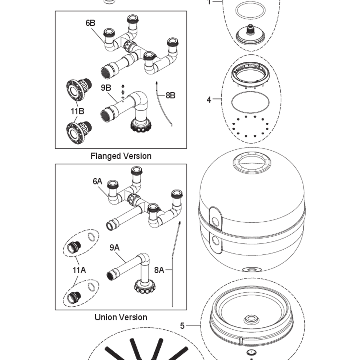Parts List: Jandy 35.5" SFSM Side Mount Vertical Sand Filter