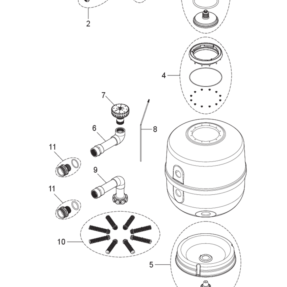 Parts List: Jandy 24" SFSM Side Mount Vertical Sand Filter