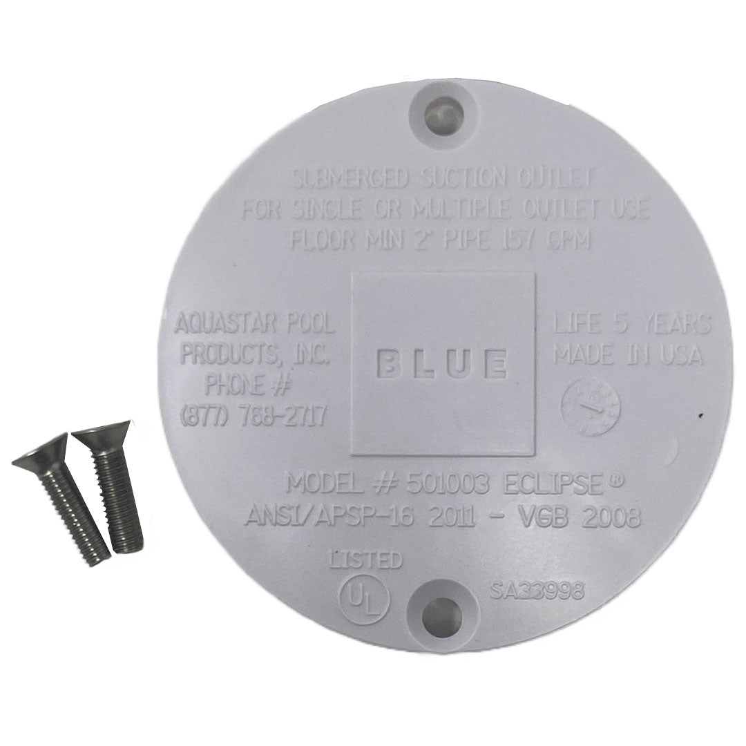 Blue Square White Eclipse Drain Center Logo Cap | 501008WT – ePoolSupply